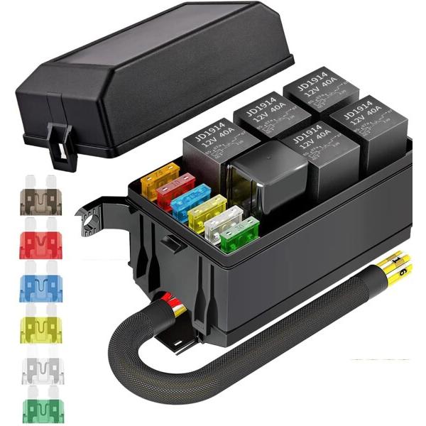 KILIGEN 12V リレーボックスとヒューズ 5 ピン JD1914 40A リレー 5 個と 4 ピンリレー 6 ATC/ATO ブレードヒューズ 1 個付き、自動車、トラック、自動車、マリンボート用の防水ユニバーサルヒューズリレーボ...