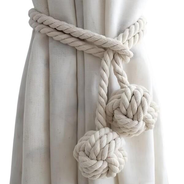 ILLIDAN カーテンアクセサリー 2個セット ロープ式 カーテンタッセル 綿糸 手編み カーテン留め飾り ロープタッセル 窓飾り 紐 締め 房掛け バックル ホルダー おしゃれ 留め飾り 取り付け簡単 留め具 とめる やつ （ベージュ）...