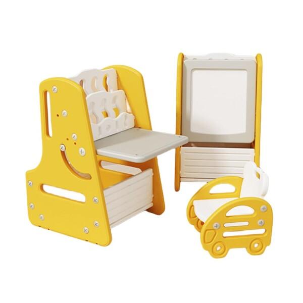 Jumei お絵描きボード キッズデスク イーゼル付き 大きい 多機能テーブル＆チェア 絵本棚 知育デスク 収納付き おしゃれ 軽量 コンパクト 2way 絵本ラック (イェロー)商品コード：55076605607型番：N082311210...