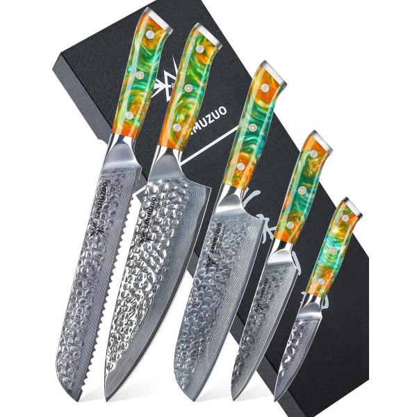 SANMUZUO Kitchen Cooking Knife Set - 5 Pieces Chef Knives- Forged Damascus Steel &amp; Resin Handle - Yao Series商品コード：55...