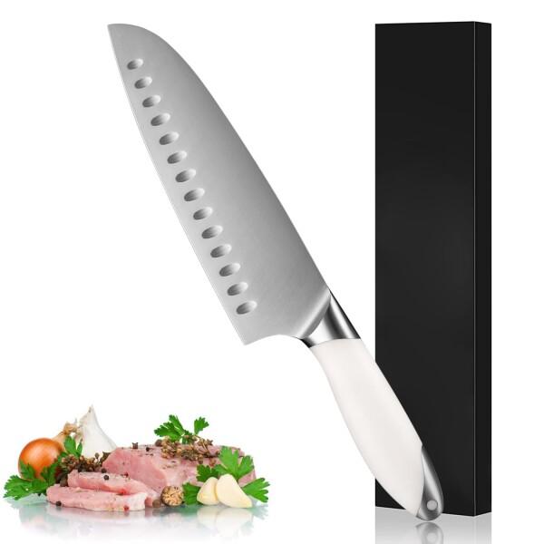 Utaki 三徳包丁 万能包丁 ディンプル加工 刃渡り185mm 5Cr15MoVステンレス鋼 ステンレス+ABSのハンドル 肉も野菜も魚もこれ一本でマルチに使える商品コード：55076635164型番：Utakiサイズ：187 mmカラー...