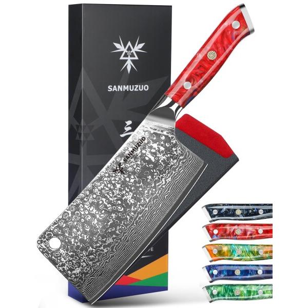 SANMUZUO Chopping Knife - 7 inch Cleaver Knife- Xuan Series - 67 Layers Damascus Steel Kitchen Knife - Resin Handle (Sun...