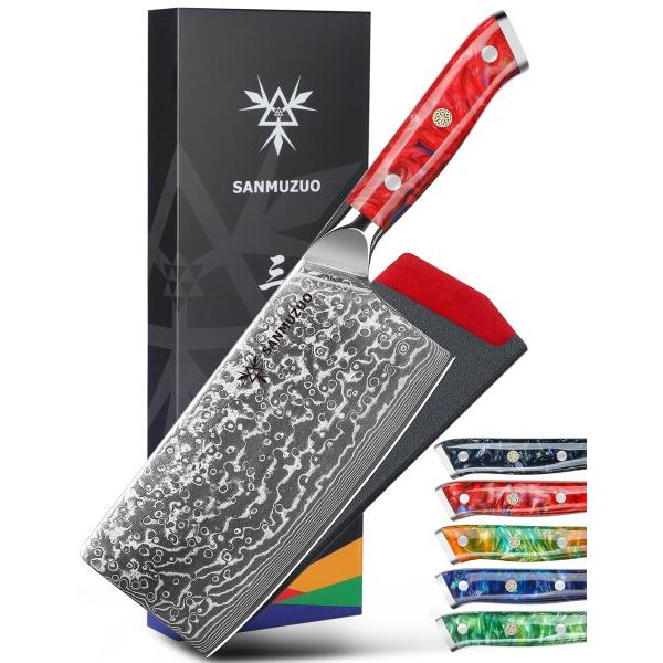 SANMUZUO Nakiri Knife - 7.5 inch Cleaver Knife- Xuan Series - VG10 Damascus Steel Kitchen Knife - Resin Handle (Sunset R...