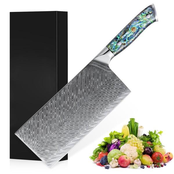 Utaki 中華菜切包丁 ダマスカス中華包丁  67層流砂紋ダマスカス アワビ貝+樹脂のハンドル 両刃包丁商品コード：55076636987型番：Utakiサイズ：190 mmカラー：1【Undine・ウンディーネVI】 【全長】約315m...