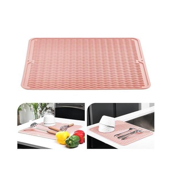 KitchenRaku シンクマット 流し台 シリコン 断熱 滑り止め 水切り 乾燥マット排水 耐熱 流し保護 調理台 シンクライナー 台所 キッチン 食卓 抗菌 耐熱温度230度 (ピンク, 30*40CM)商品コード：550766458...