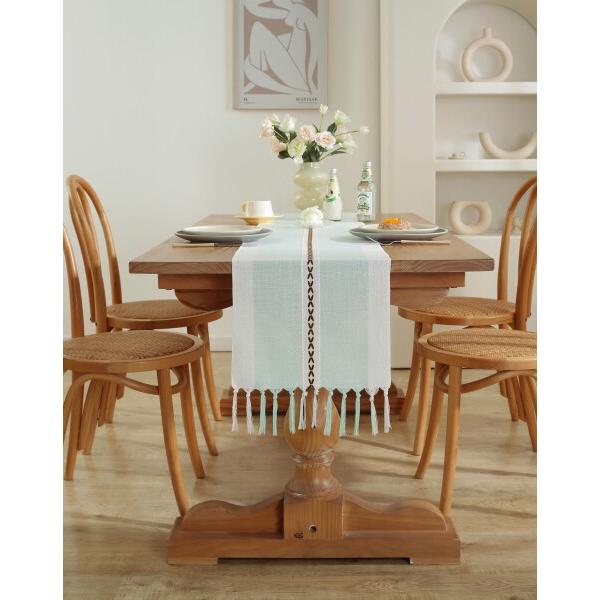 青未了 テーブルランナー 北欧 おしゃれ テーブルセンタークロス テーブルらんなー テーブルセンター 布 タッセル 160 x 33cm 白緑商品コード：55076646307型番：JHTR-YASU160Greenサイズ：160 x 33...