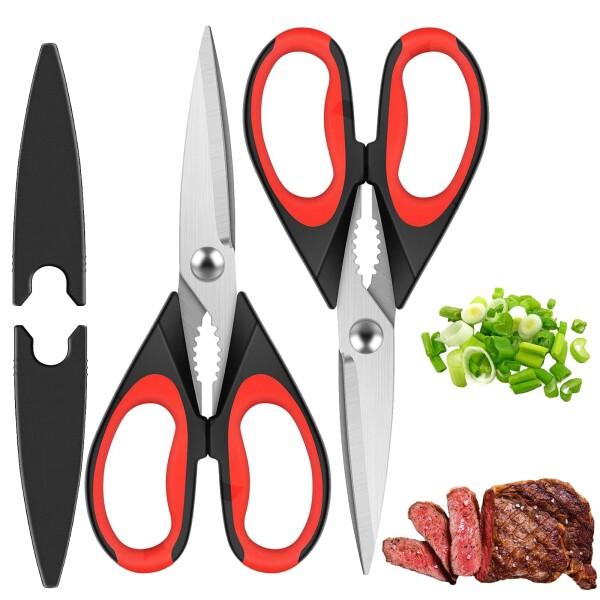 FGIUKC キッチンバサミ 調理バサミ 料理ハサミ 手が疲れにくい ナッツクラッカー ボトルオープナー 肉切りハサミ 牛肉 鶏肉 魚の骨 野菜に最適 食洗機対応 220mm 2本セット (ブラック&amp;レッド)商品コード：550771...