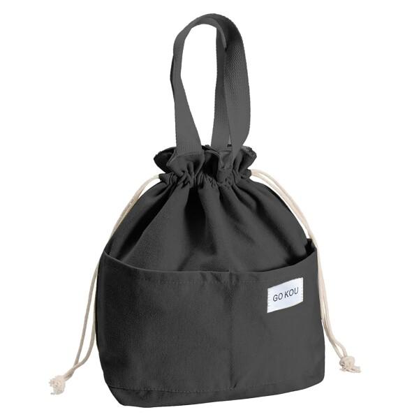 (GOKOU) 保冷 ランチバッグ 巾着袋 巾着ランチ 保冷 保温 持ち手付き お弁当バッグ おしゃれ 手提げ お弁当入れ 撥水 消臭 抗菌 大容量 軽量 男女兼用 通勤 通学 (ブラック, M)商品コード：55077141011型番：bi...