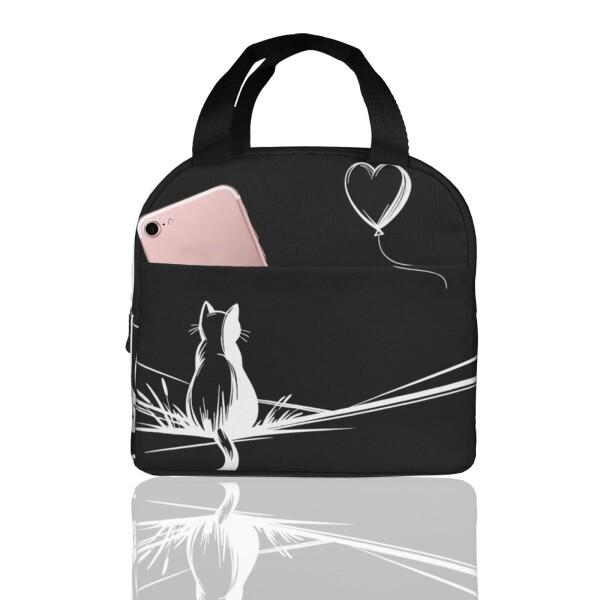 ランチバッグ 保冷 保温 猫柄 待つ 弁当バック 断熱 防水 漏れ防止 大容量 大きめ 弁当袋 手提げ 子供用 バック キッズ メンズ レディース トートバッグ ハンドバッグ 黒と白商品コード：55077141138型番：AT-wcb240...