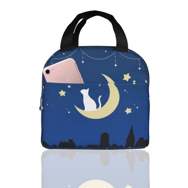ランチバッグ 保冷 保温 猫柄 星空 ムーン 月 弁当バック 断熱 防水 漏れ防止 大容量 大きめ 弁当袋 手提げ 子供用 バック キッズ メンズ レディース トートバッグ ハンドバッグ ホワイト商品コード：55077141142型番：AT...