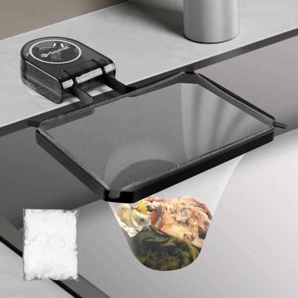 三角コーナー 強力吸盤 水切りネットホルダー 水切りネット 100枚付き 使い捨て サンカクコーナー 浮かせる 生ゴミ処理 清潔 三角コーナーいらず 折り畳み 省スペース 生ゴミ受け入れ キッチン/台所/シンク用（ブラック）商品コード：55...
