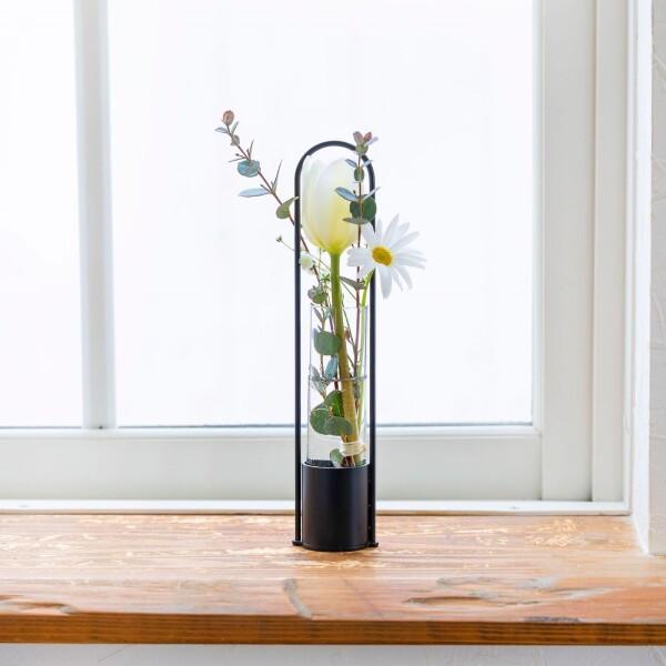 TETSUNAGI (テツナギ) 燕三条製 フラワーベース 一輪挿し 置き型・ハンギング兼用タイプ スチールフレームとガラス試験管のセット 日本製 水耕栽培やドライフラワーに インテリアやギフトにも (ブラック) T200101商品コード：...