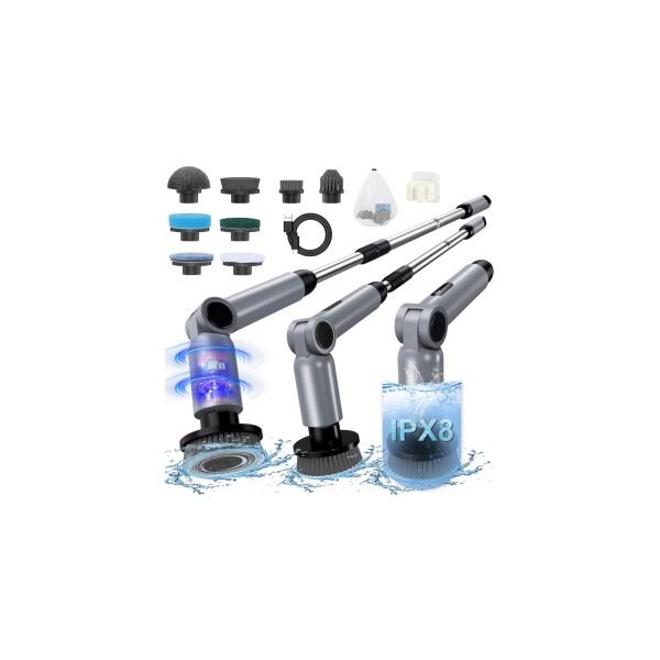 Tipkook バスポリッシャー 電動お掃除ブラシ コードレス型 お風呂掃除ブラシ 5000mAh大容量バッテ IPX8防水 ブラシ角度調節 8つの替えブラシ付き 手持ち式 電動お掃除ブラシ デッキブラシ 窓 壁 玄関 天井 年末掃除 台所...