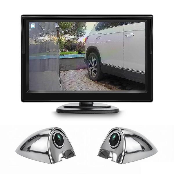 Antion 電子サイドミラー 5インチ 2カメラセット 録画&amp;録音機能付き AHD1080P IPS 200万画素 リアルタイム監視 左折巻き込み防止 雨の日も曇らない IP68防水 穴あけ不要 簡単取付 日本語説明書 (シルバー...