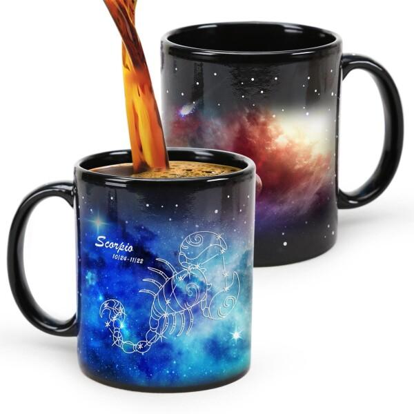 MUGKISS Scorpio Heat Changing Constellation Mug 11 oz、Horoscope Scorpioコーヒーカップ、セラミック変色カップ、10月から11月のマジックギフト商品コード：55077267...