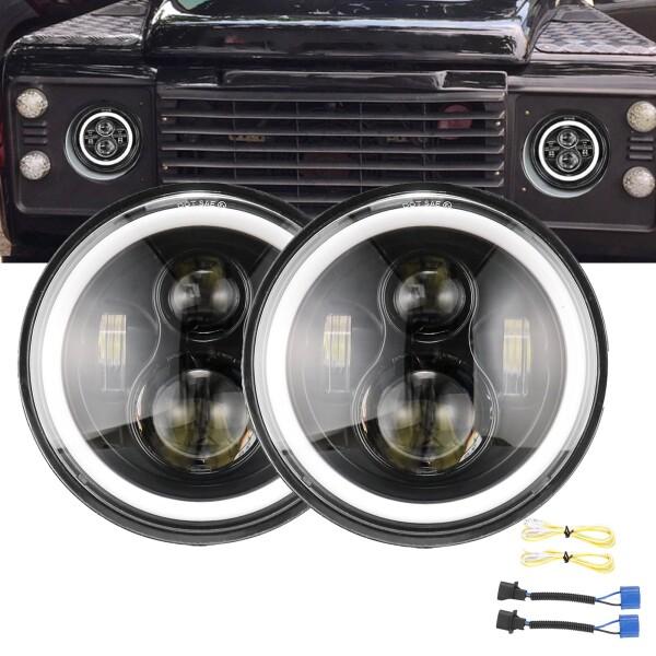 Yoothi 互換品 7 インチの導かれたヘッドライトの円形のピンクの紫色の後光はこんにちは/Lo ビーム DRL のこはく色の回転信号の H6024 ヘッドライトを導きました ジープのラングラー JK TJ CJ LJ と互換性がある シ...