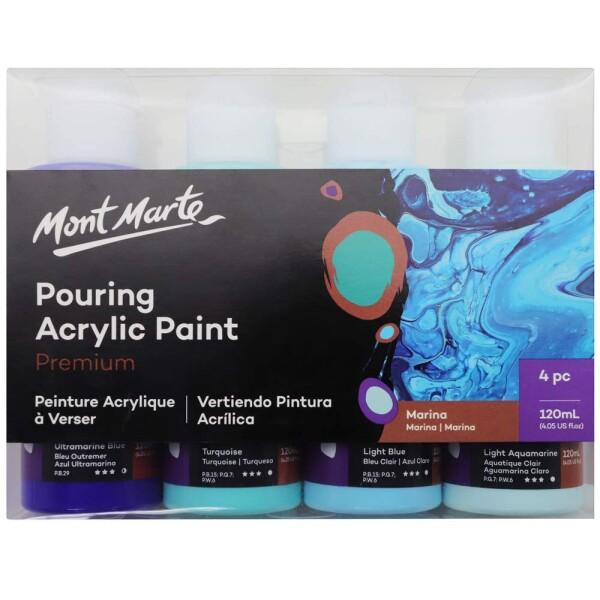 Mont Marte アクリルポーリング絵具セット 海洋色 注ぎ塗料 Pouring Acrylic Set 4 x 120ml ペイン ミックス済み Premixed キャンバス 木材 中密度繊維板 空気乾燥粘土など様々な表面に適用商品コ...