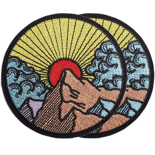 Harsgs 2PCS Sunrise in The Mountain Patch Embroidered Applique Badge Iron on/Sew on Patches Emblem Patch DIY Accessories...