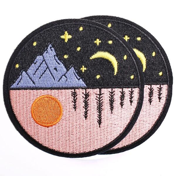 Harsgs 2PCS Day and Night Patch Embroidered Applique Badge Iron on/Sew on Patches Emblem Patch DIY Accessories, Perfect ...