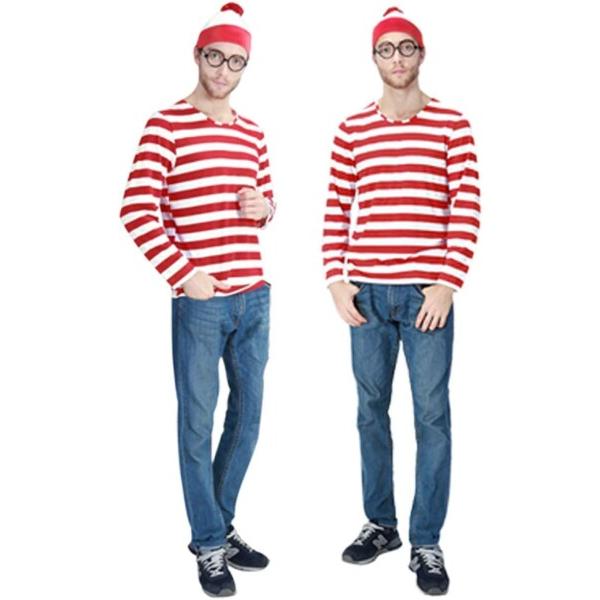 (LAMONKE) ハロウィン コスプレ ウォーリー 大人用 男性 仮装 3点セット ウォーリーを探せ メンズ コスプレ衣装 舞台演出服 コスチューム クリスマス 新年会 忘年会 コスプレイベント仮装 学園祭 文化祭(男性,M)商品コード：...