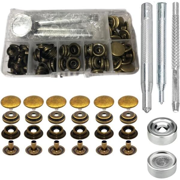 サムコス ジャンパーホック ステンレス鋼メタルボタン アンティークゴールド 15mm 18セット レザークラフト 工具 4種類 手芸/家庭/裁縫用 DIY 手作り ハンドメイド （収納ケース付き）商品コード：55077477675型番：LC...