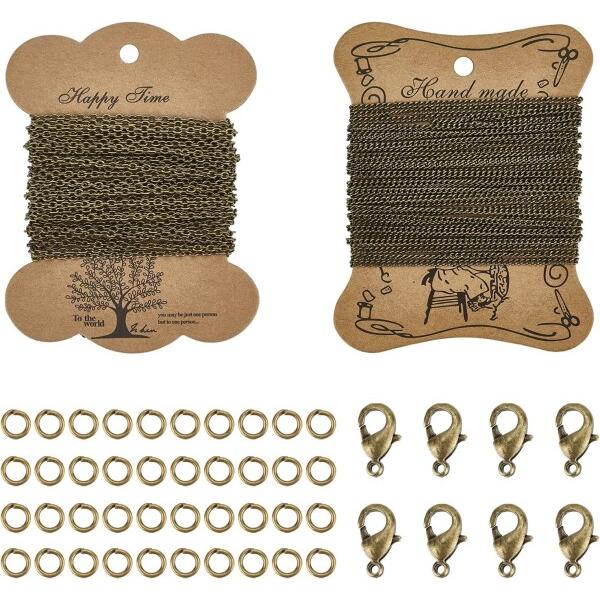 PH PandaHall 約122点セット 小豆チェーン メタル あずきチェーンのみ ネックレス パーツ 鉄製 マルカン 丸環 カニカン 留め具 クラスプ アクセサリーパーツ ネックレスDIY用 ハンドメイド 手芸用品 手作り素材 アンティ...