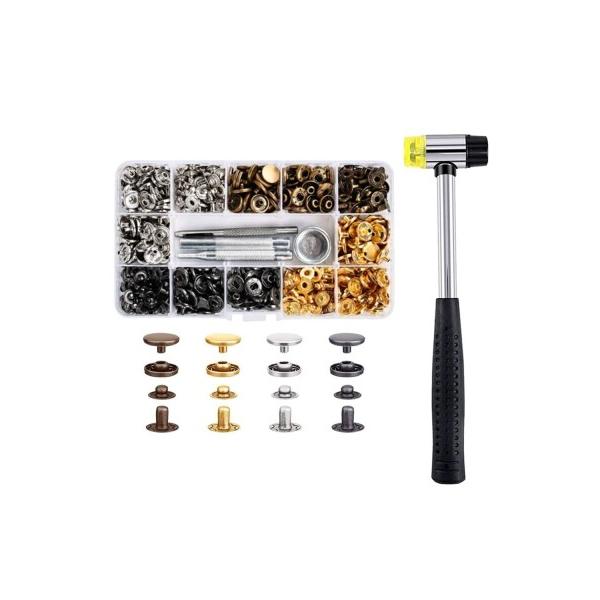 YFFSFDC レザークラフト カシメセット 4種類＆ホック 4色 詰め合わせ ホック打ち工具 パーツ 120組 DIY 手作り ハンドメイド 布革細工 靴 ジーンズカバン アクセサリー 収納ケース付き ゴム槌付き商品コード：5507747...