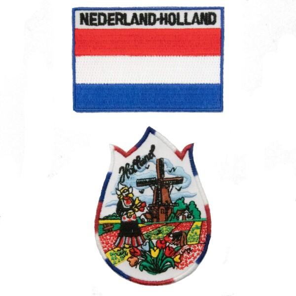 All Splendid  - オランダ 風車 と チューリップ パッチ + オランダ フラッグ 刺繍 パッチ チューリップ シェイプ パッチ 国 パッチ アップリケ 工芸品 ジャケット ワッペン The Netherlands Windm...