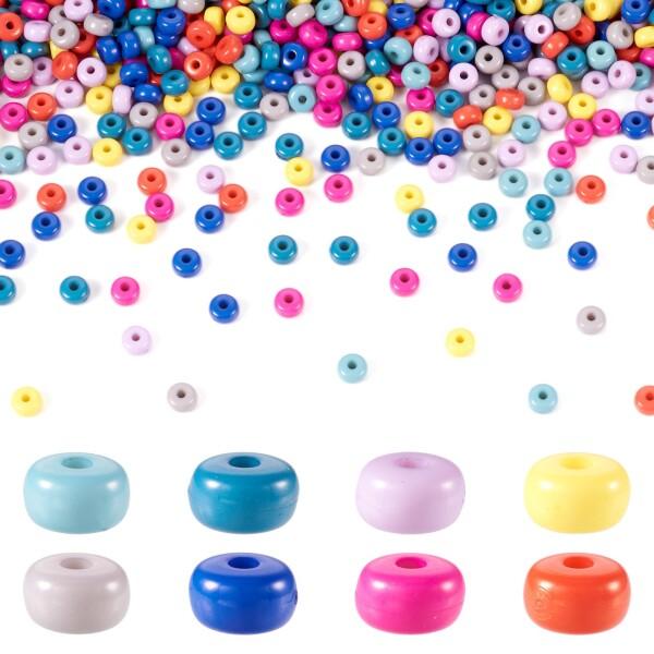 Beadthoven ポニービーズ 7x4mm 約560個入り 8色 フラットラウンド アクリルビーズ 手芸用ビーズ ロンデル ビーズ カラフル 不透明 スペーサービーズ ジュエリー作成 アクセサリー材料 ハンドメイド パーツ DIY 手作...