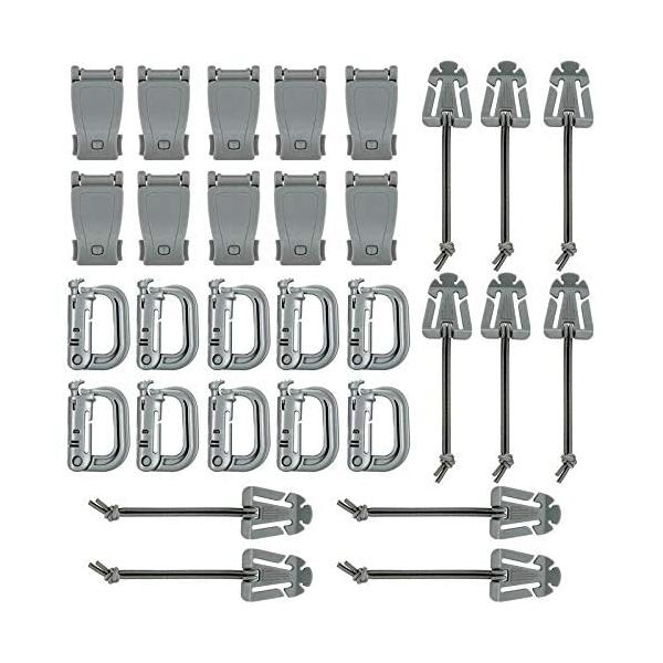 (Hikeen) ウェブドミネーター ストラップの管理ツール Dリング Molleシステム対応セットアウトドア用 パック用 戦術的キット Dリンググリムロック ウェブドミネーターリュック紐 高強度軽量 プラスチック (30個セット) グレー...