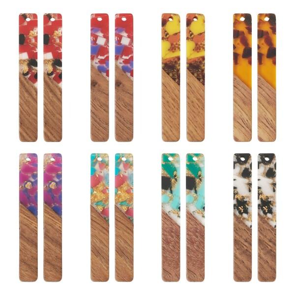 Beadthoven 16個/箱 8色 矩形 樹脂＆木製ペンダント 長方形 カラフルレジンとウォールナット ビッグペンダント チャームパーツ アクセサリーパーツ ジュエリー用 DIYピアス ネックレス ハンドメイド材料 手芸用 手作り素材 ...