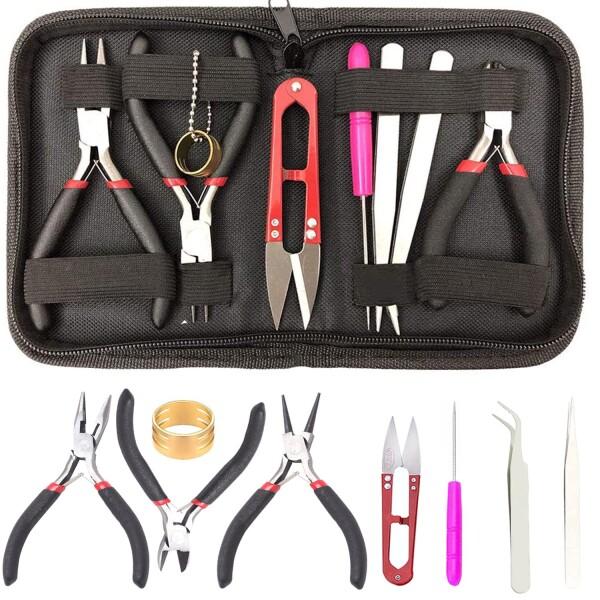 KEWAYO ジュエリー制作ツール 手芸ツール 8点セット 金具 平ペンチ 丸ペンチ ニッパー ピンセット 目打ち 糸切ハサミ ジュエリー作り ハンドメイド 手芸用品商品コード：55077485284カラー：黒DIYクラフト、ビーズ製作、ジ...