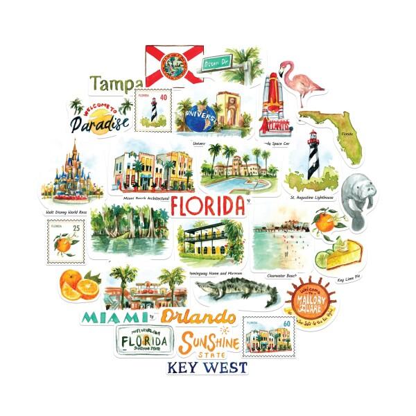 Navy Peony Retro Florida State Travel Stickers (31 Pieces) - Watercolor, USA-Themed, Waterproof | America Vacation Stick...