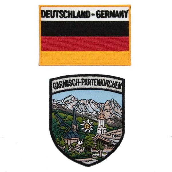 All Splendid  - ガルミッシュ - パルテンキルヒェン シールド パッチ + ドイツ フラッグ パッチ アイロン 縫製 パッチ ペンツ コート 装飾用 アイロンオン バッジ付 ジーンズ フェブリック用 Garmisch-Par...