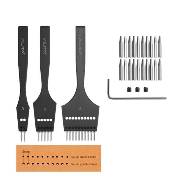 WUTA 取り外し可能な 丸目打ち レザーホールパンチ レザークラフト 穴あけ 工具 セット レースステッチ ラウンドホールパンチ ヨーロッパ目打ち 第2世代 3mm-(2+5+10)商品コード：55077494464型番：holepunc...