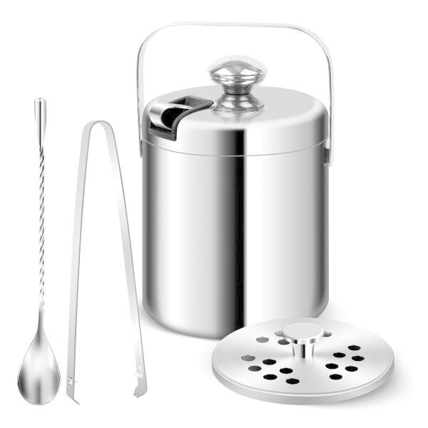 TOSELBAI アイスペール  二重壁真空断熱 厚手304ステンレス鋼 シリコン密封リング付きアイスバケット 豪華ギフトセット (3つの部品, 1.3L)商品コード：55077562845型番：03サイズ：1.3Lカラー：シルバー【日本ス...