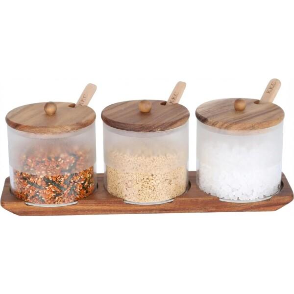 キャニスター ガラス 調味料入れ 3個セット  おしゃれ 卓上 保存容器 塩 砂糖 だしの素 スパイスボトル キッチン収納 北欧 カフェ風 (350ml)商品コード：55077563836サイズ：305mlカラー：透明【見せる収納で、キッチ...