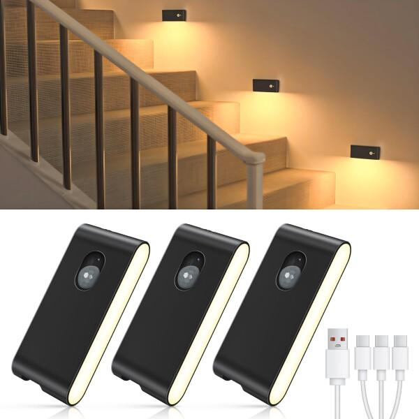 WILLED 人感センサーライト室内 暖色 足元ライト USB充電式 足元灯 フットライト 配線不要 LED 常夜灯 明暗光センサー 自動点灯・消灯 マグネット付き 階段 廊下 寝室 玄関 (3個セット)商品コード：55077566908型...