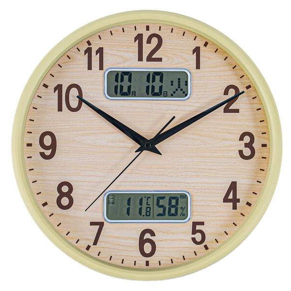 掛け時計 アナログ ダブルポスト木目カラー 静音 連続秒針 温度 湿度 日付 曜日表示 自宅 寝室 部屋飾り 贈り物 インテリア 大数字 見やすい商品コード：55077578249型番：HZDHCLHサイズ：非電波カラー：明るい木の色【掛け...
