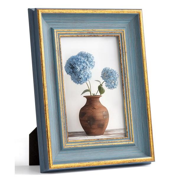 Afuly フォトフレーム KG/ハガキ（10x15cm）おしゃれ 写真たて アンティーク ブルー ゴールド 縦横置き 額縁 壁掛け お祝い 記念日 誕生日 ナチュラル プレゼント バレンタイン 装飾商品コード：55077579007型番：...