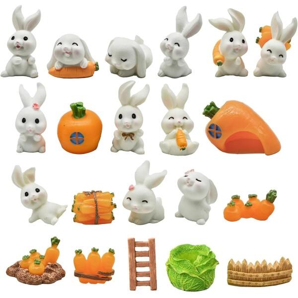 Pinenjoy 21匹 動物 フィギュア ウサギ置物 兎 ミニチュア 人参 テラリウム 多肉植物 苔 箱庭 キャベツ ドア 樹脂 置物 庭の装飾 面白い 装飾彫刻像 飾り物 小さな彫像 装飾品 工芸品 ギフト DIY 卓上 玄関 部屋 オ...