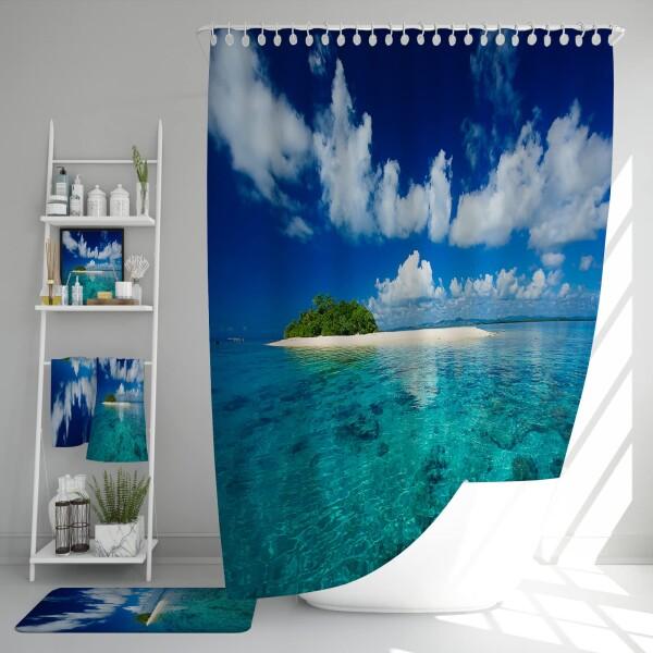 U-SITU シャワーカーテン お風呂 浴室カーテン 防水加工 防カビ 着替え所の目隠し おしゃれ ビーチ 青空 海浜 青海 夏 風景 景色 速乾 雰囲気転換（丈180 x 幅120 cm）YL0372XS商品コード：55077583150...