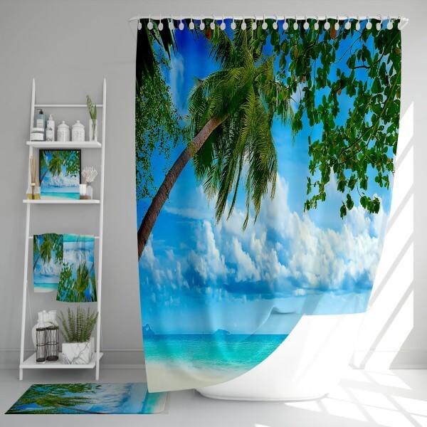 U-SITU シャワーカーテン お風呂 浴室カーテン 防水加工 防カビ 着替え所の目隠し おしゃれ ビーチ 青空 海浜 青海 夏 風景 景色 速乾 雰囲気転換（丈180 x 幅120 cm）YL0053XS商品コード：55077583152...