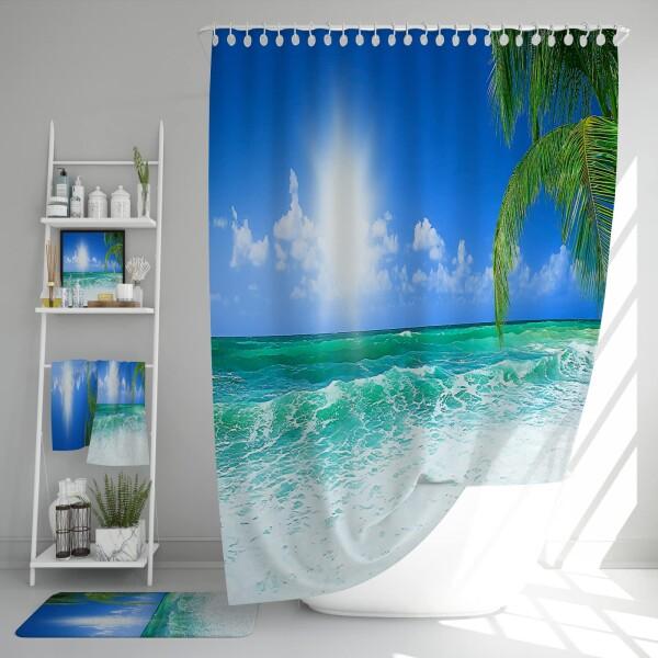U-SITU シャワーカーテン お風呂 浴室カーテン 防水加工 防カビ 着替え所の目隠し おしゃれ ビーチ 青空 海浜 青海 夏 風景 景色 速乾 雰囲気転換（丈180 x 幅180 cm）YL0102L商品コード：55077583159型...