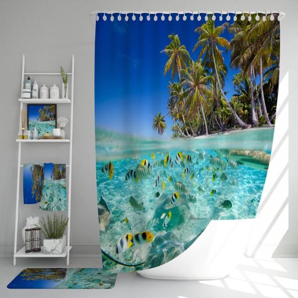 U-SITU シャワーカーテン お風呂 浴室カーテン 防水加工 防カビ 着替え所の目隠し おしゃれ ビーチ 青空 海浜 青海 夏 風景 景色 速乾 雰囲気転換（丈150 x 幅120 cm）YL0360XXS商品コード：5507758316...