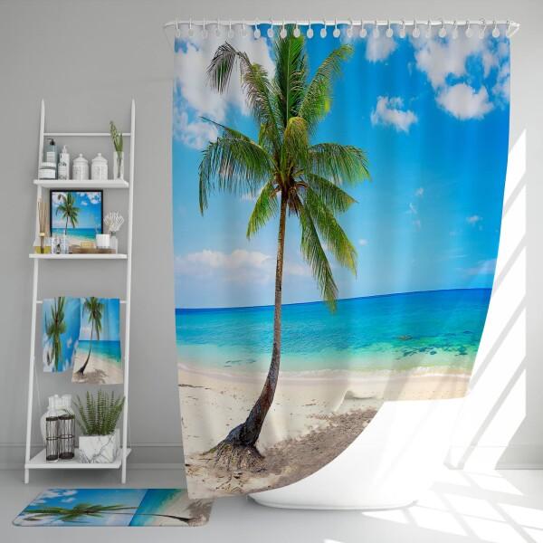 U-SITU シャワーカーテン お風呂 浴室カーテン 防水加工 防カビ 着替え所の目隠し おしゃれ ビーチ 青空 海浜 青海 夏 風景 景色 速乾 雰囲気転換（丈150 x 幅120 cm）YL0359XXS商品コード：5507758316...