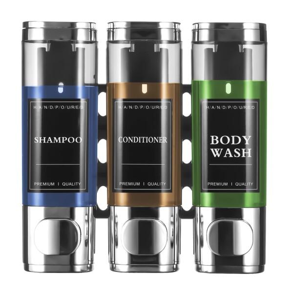 TranRantic シャンプーディスペンサー 300ml*3 ソープディスペンサー 壁掛け ハンドソープ ドリルなし ディスペンサー シャンプー 手洗い/洗面所/キッチン/病院などに適用（シルバー）商品コード：55077583425型番：...