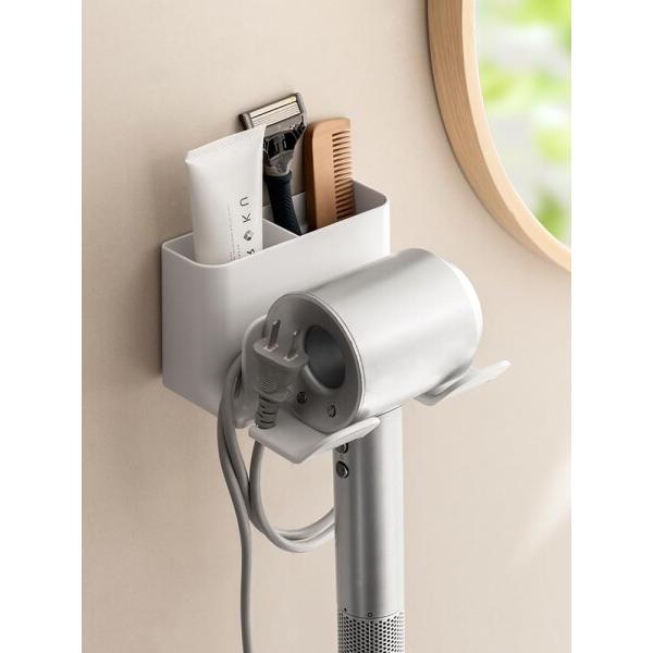 ACSTORiライヤーホルダー ドライヤーホルダー 粘着 壁掛け プラグとコードオーガナイザー付きのヘアドライヤー収納 Wall Mounted Blow Dryer Organizer 吹?支架 | ホワイト |13.9x14x8.5cm...