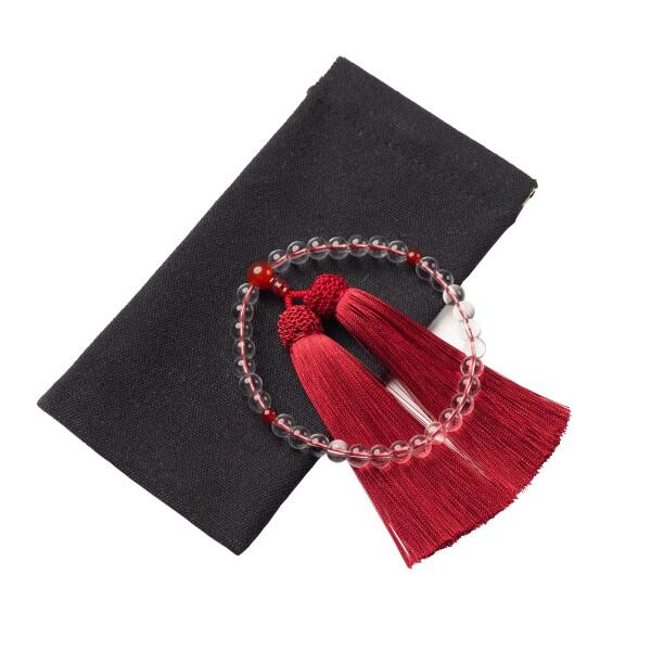 数珠 女性用 葬儀 念珠 本水晶 ホワイトクリスタル 数珠入れ 36玉 手作り念珠 葬式 墓参り 法事 念誦 全ての宗派に使用可能(主珠：透明水晶, 房色：ボルドー色)商品コード：55077633132型番：SZ-BSJ-01サイズ：標準サ...