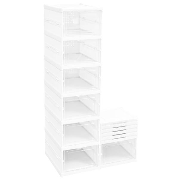 So?puro シューズボックス 積み重ね シューズケース 6段式 折りたたみ式 簡易型 スニーカーボックス ワンタッチ構造 簡単組立 スリム 靴箱 コンパクト 開閉扉 靴 収納ケース 中身を見せる 廊下 入り口 玄関 部屋 シューズ棚 通...